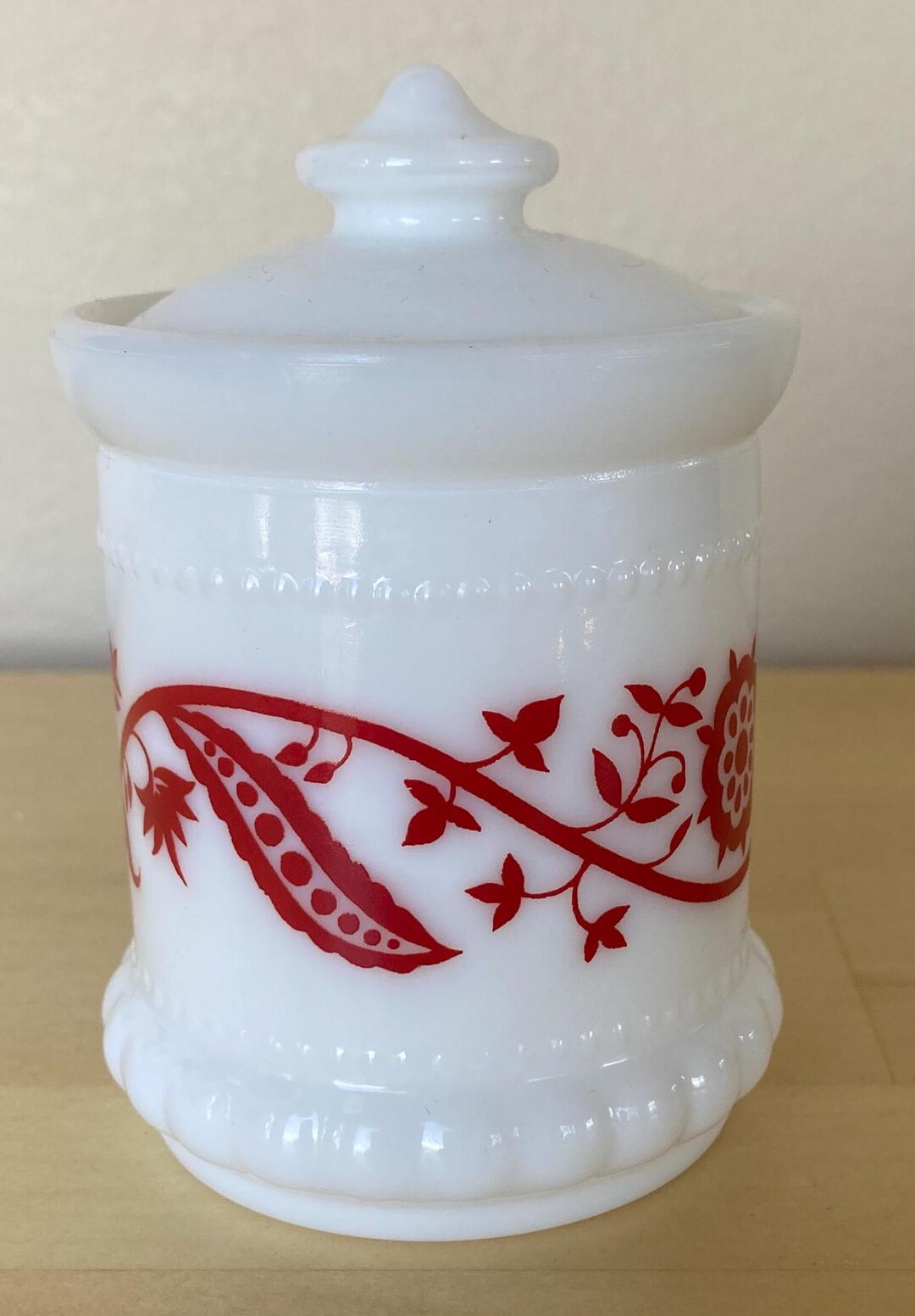 Vintage Hazel Atlas Milk Glass Sweet Pea Condiment Container With Lid ...