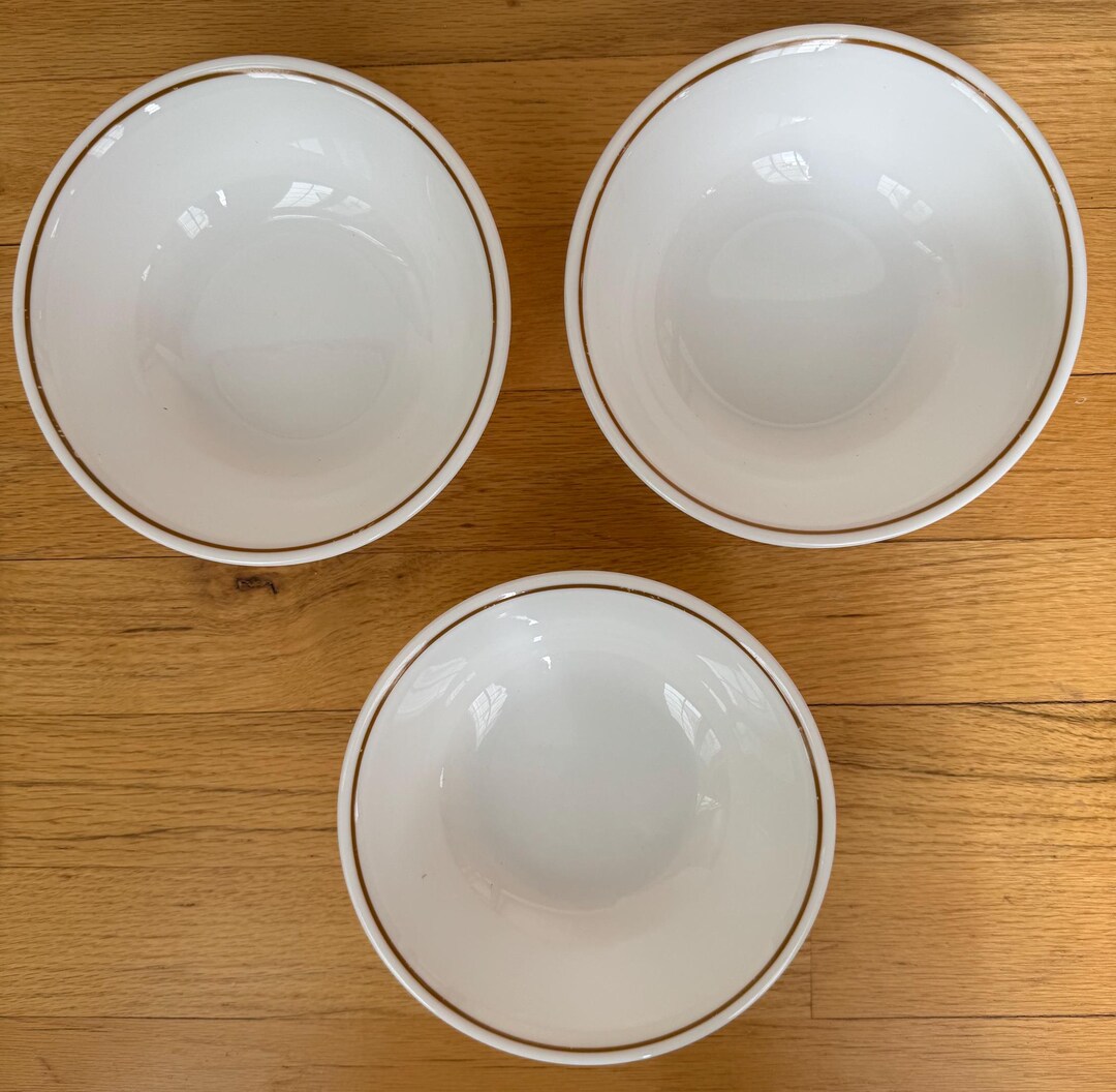 Set of 3 Corelle by Corning 6.25" White With Brown Striped Rim Round ...