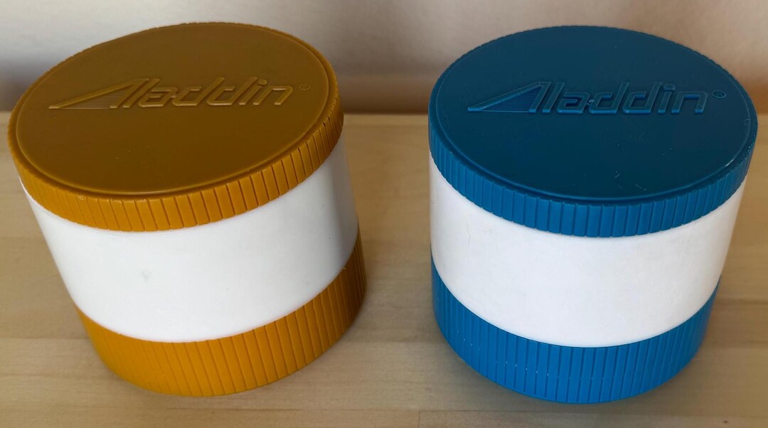 Vintage Aladdin Brand 6 Oz Insulated Thermo Jar #7000 in Gold and Blue ...