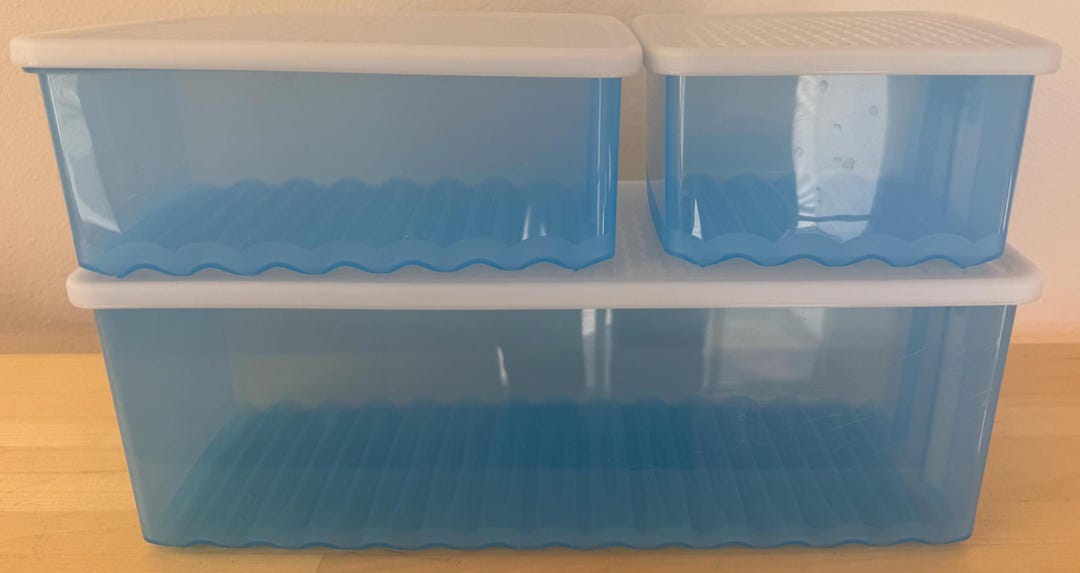 Set of 3 Vintage Tupperware Freeze Smart Rectangular Sheer Blue ...