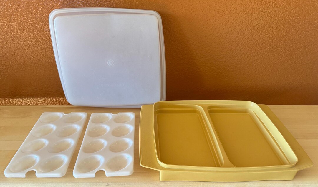 Vintage 4 Piece Set of Tupperware Egg Keeper 723-2 in Harvest Gold ...