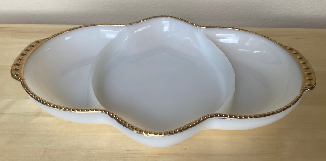Vintage Fire King #10 Milk Glass Three Compartment Divided Dish With ...