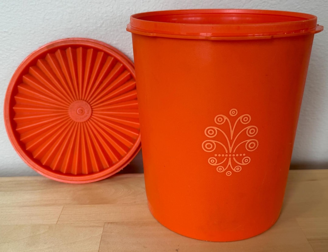 Vintage Medium Tupperware Light Orange Design on Orange Canister 807-10 ...