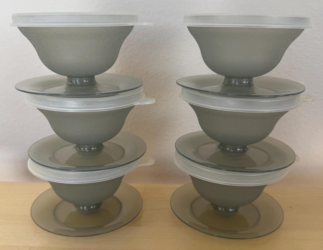 Set of 6 Vintage Tupperware Gray Jello Sundae Dessert Parfait Dishes ...