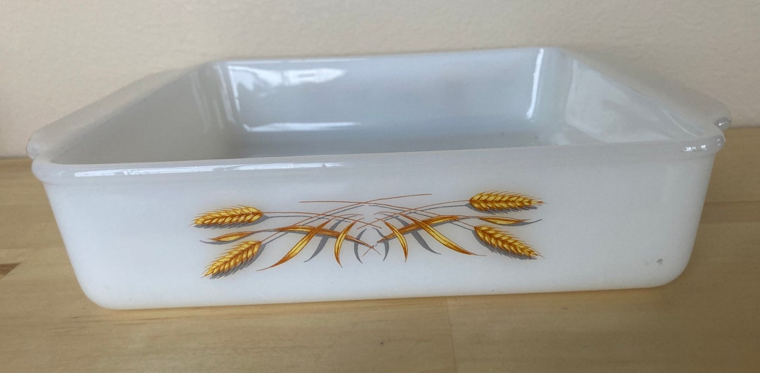 Vintage Anchor Hocking Fire King 8” Square Casserole Dish Wheat Pattern ...
