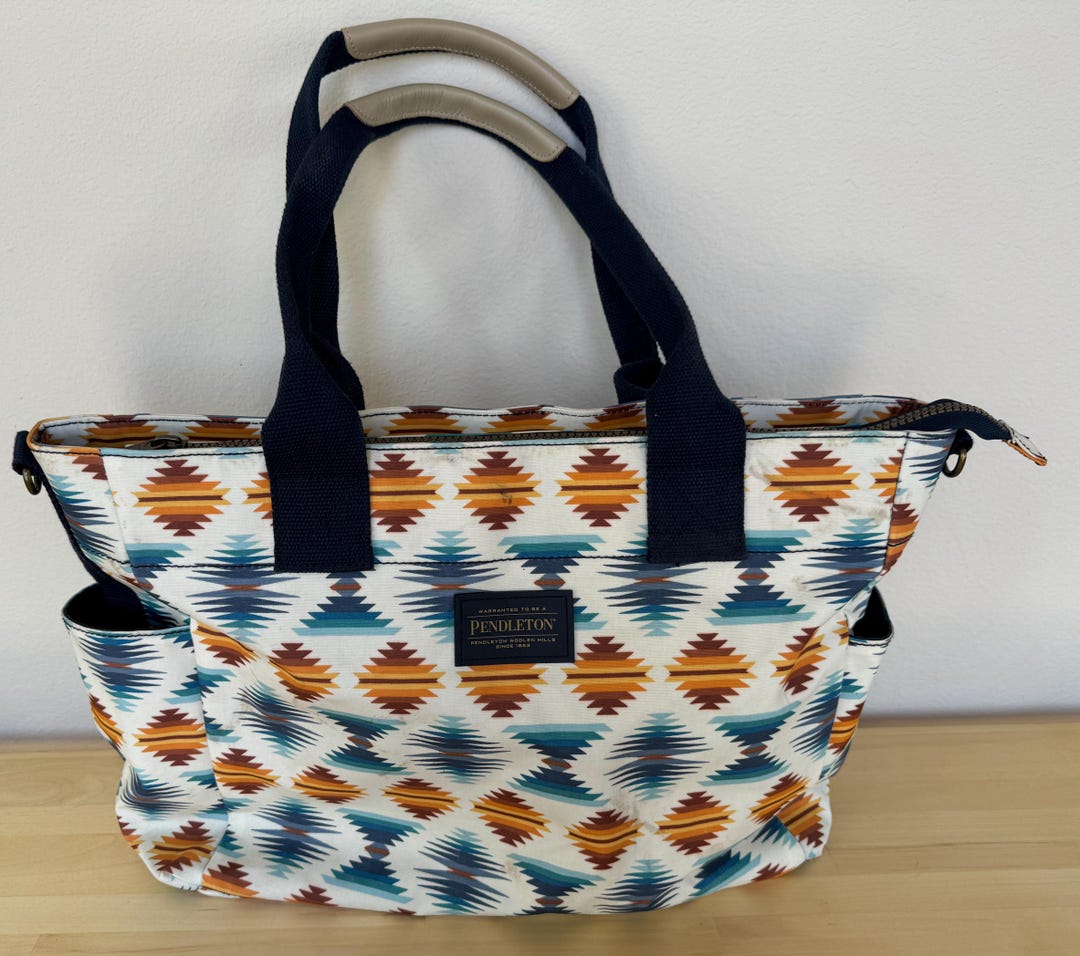 Vintage Pendleton Canvas Lined Zip Closure 2 Handled Large Shoulder ...