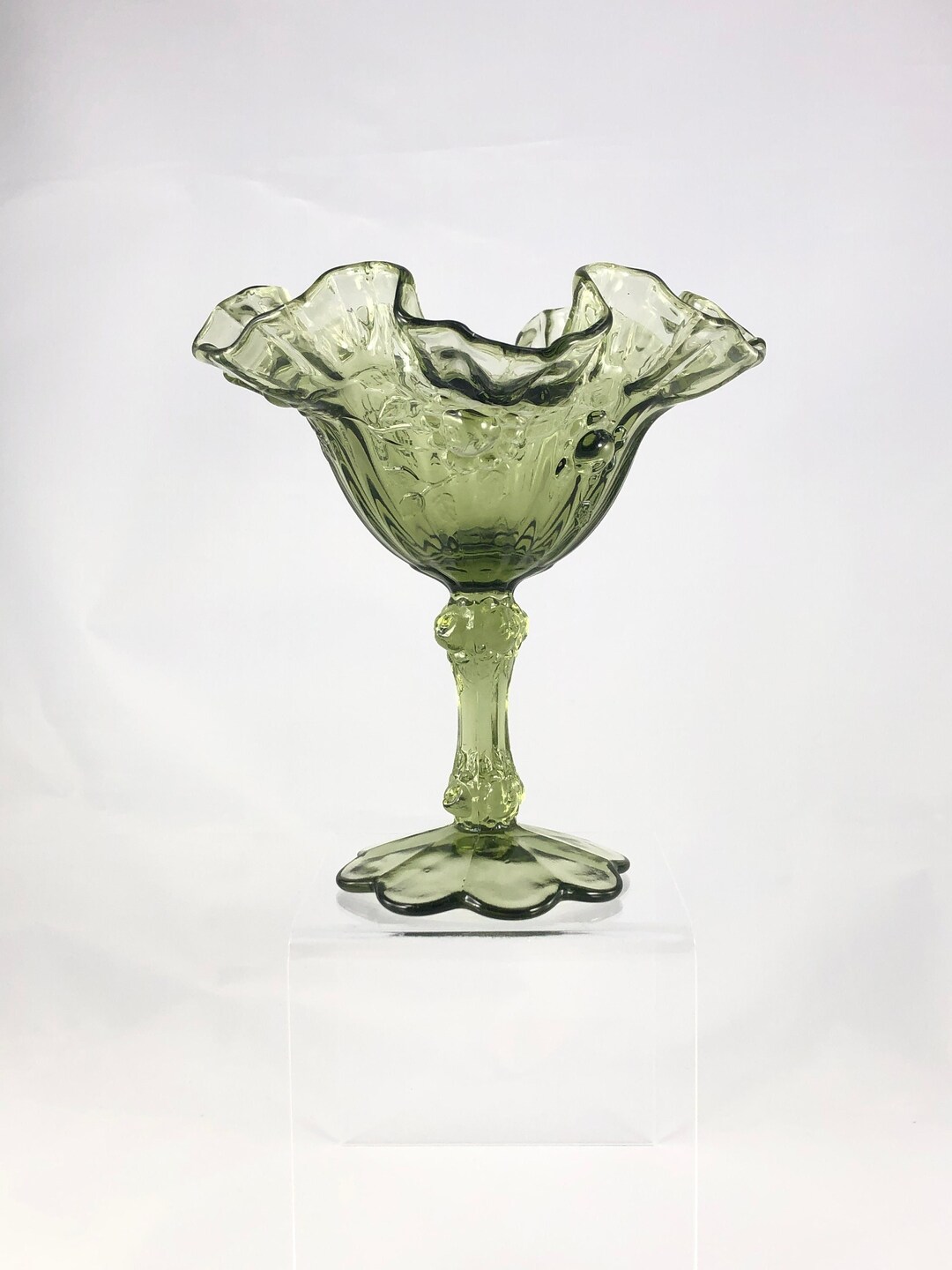 Vintage Fenton - #9223 - "rose" Colonial Green Comport / Compote ...