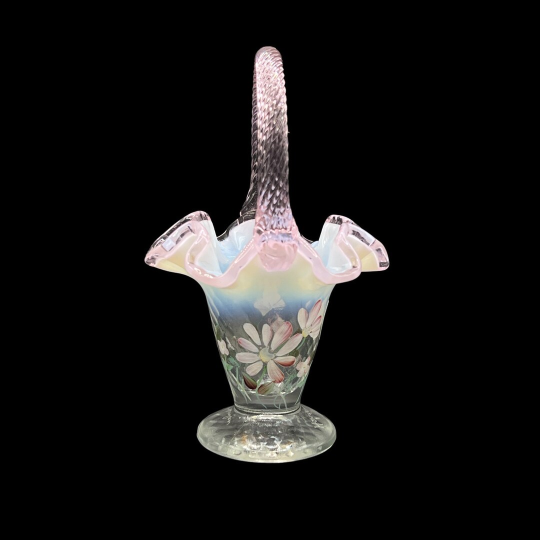 Fenton #4775 "daisy Lane" Basket, French Opalescent Trellis Optic, Pink ...