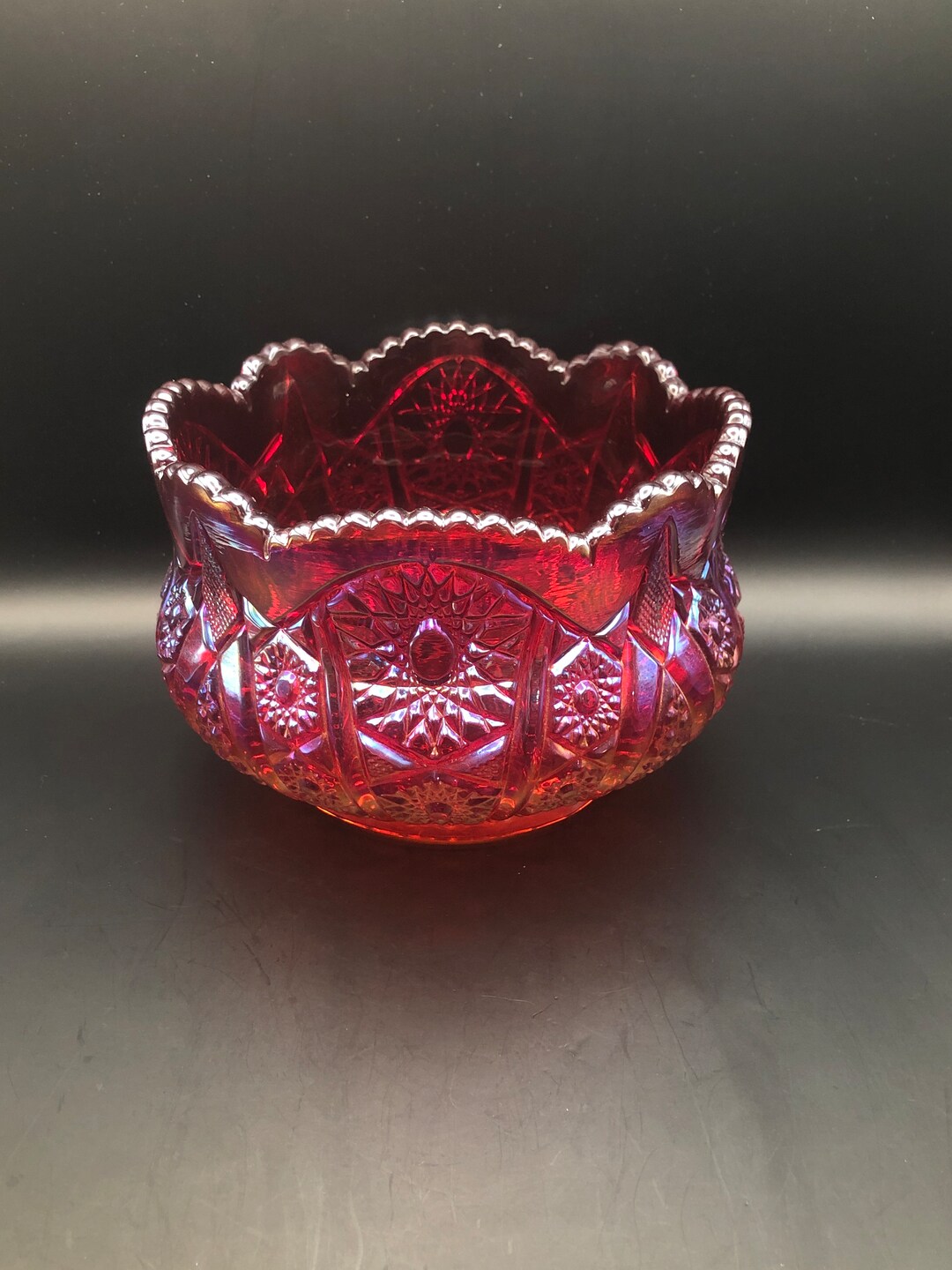 Indiana Glass - Heirloom Ruby Carnival Glass - Rose Bowl - Stars and ...
