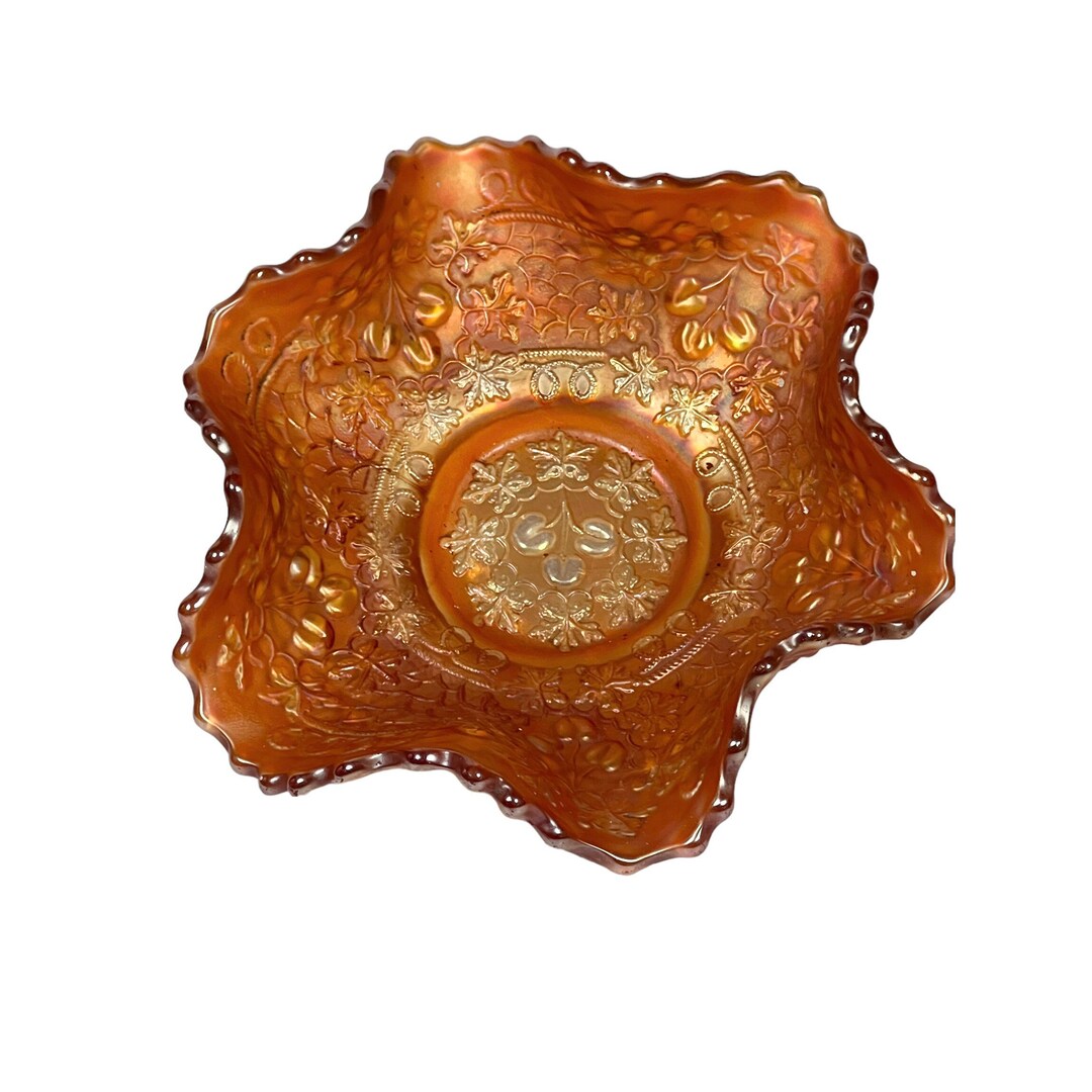 Vintage Fenton "cherry Chain" Berry Sauce Bowl - "orange Tree" Exterior ...