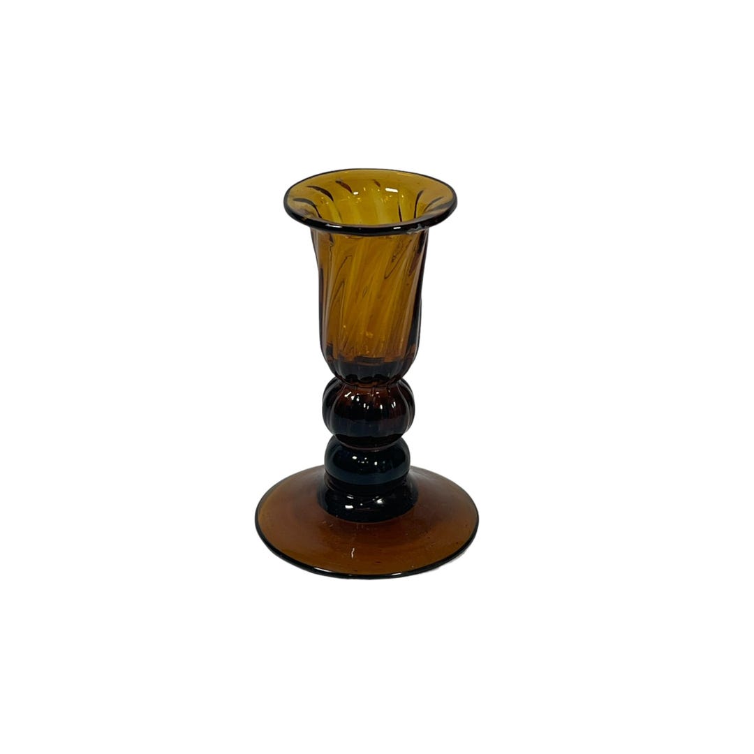Vintage Hand Blown Candlestick, Amber Glass, Swirl - Etsy