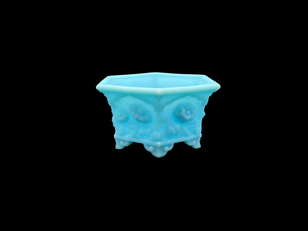 Fenton #8226 BA - Hex Flower Planter Bowl in Blue Satin Glass - Verlys ...