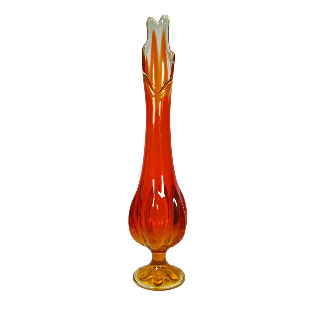 Vintage Viking Glass Six Petal Swung Vase in Persimmon Glass, 6 Petal ...