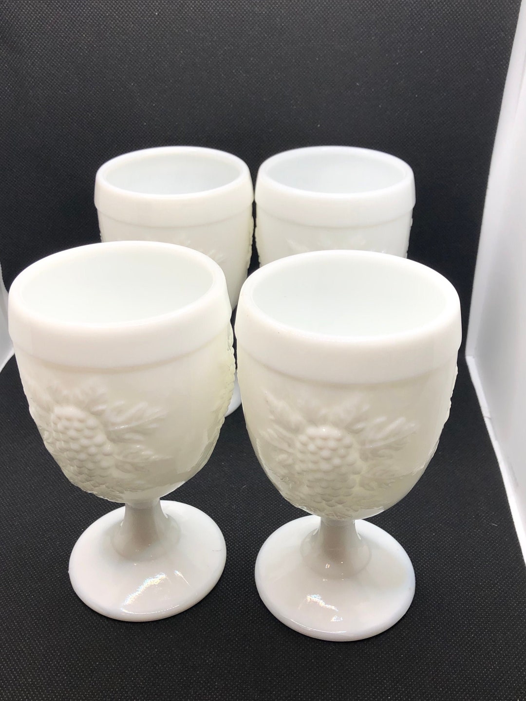 Smith Glass Co Vintage Milk Glass Water Goblets Vintage Grape Patterned ...