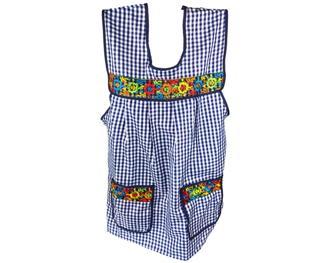 Mexican Kitchen Apron, Floral Embroidery Pocket, Cooking Apron Pinafore ...