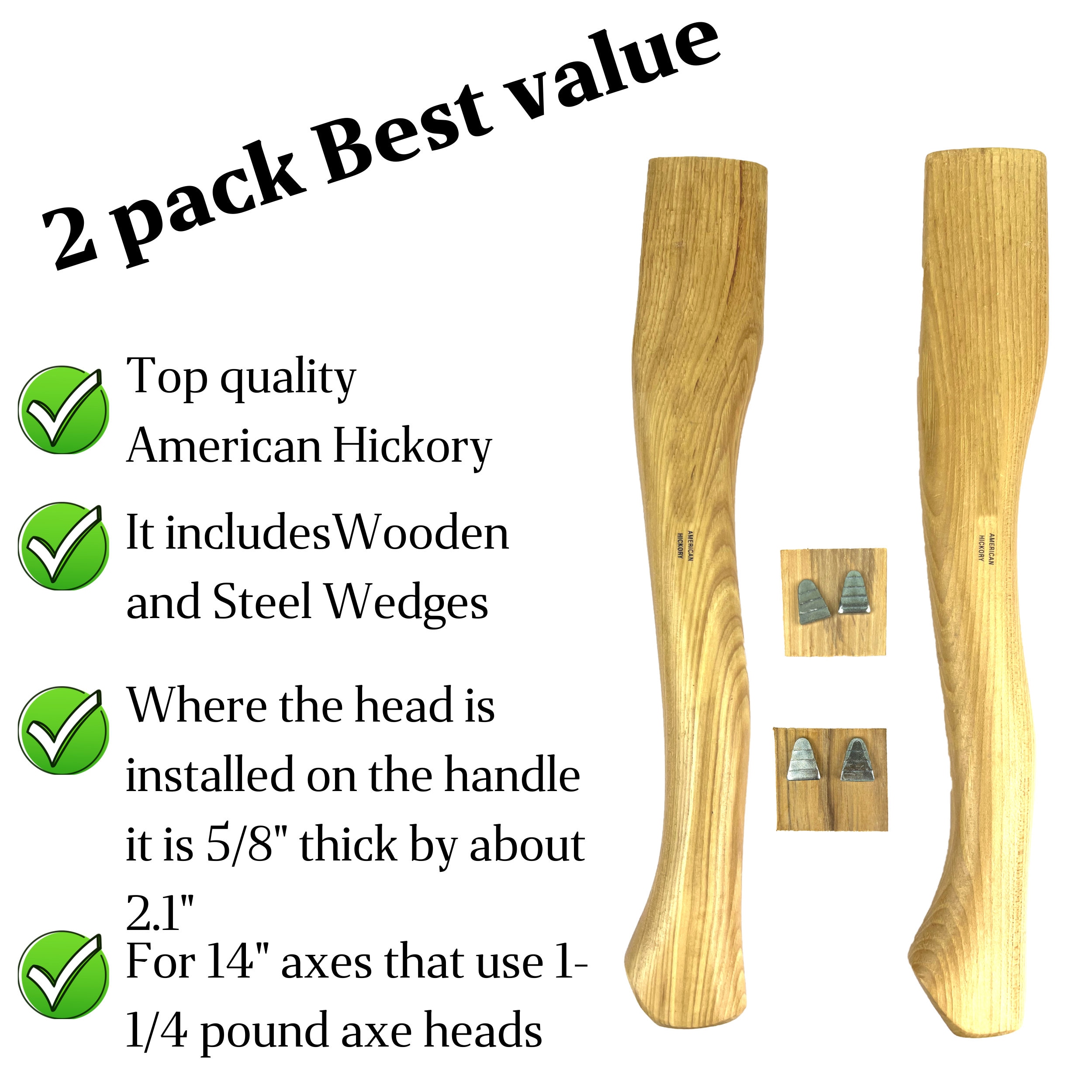 2 Pack Ax Handle Replacement for 14" Axes That Use 1-1/4 Pound Ax Heads ...