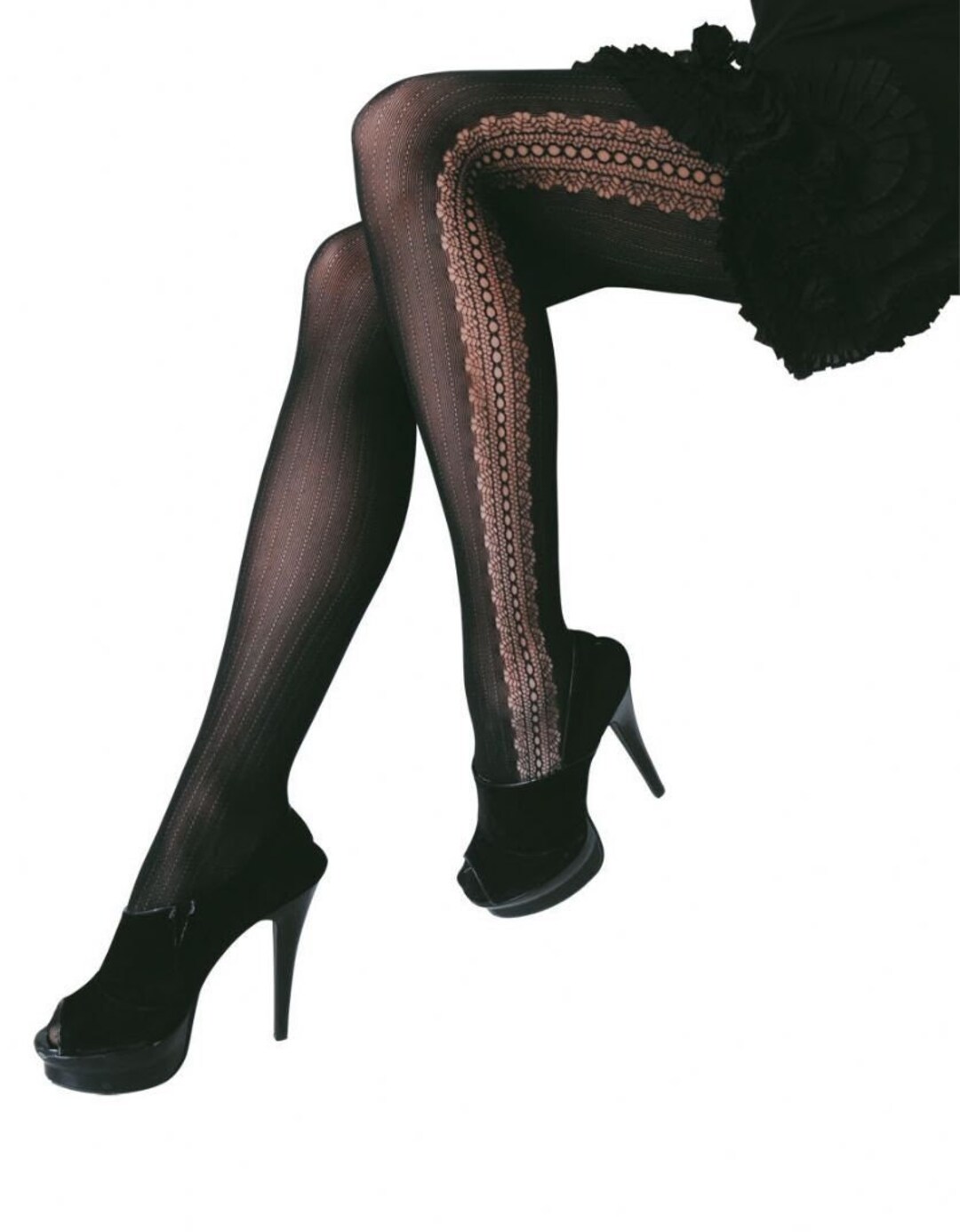 Tights - Black Lace Side Striped Style (fashionable High Quality Tights ...