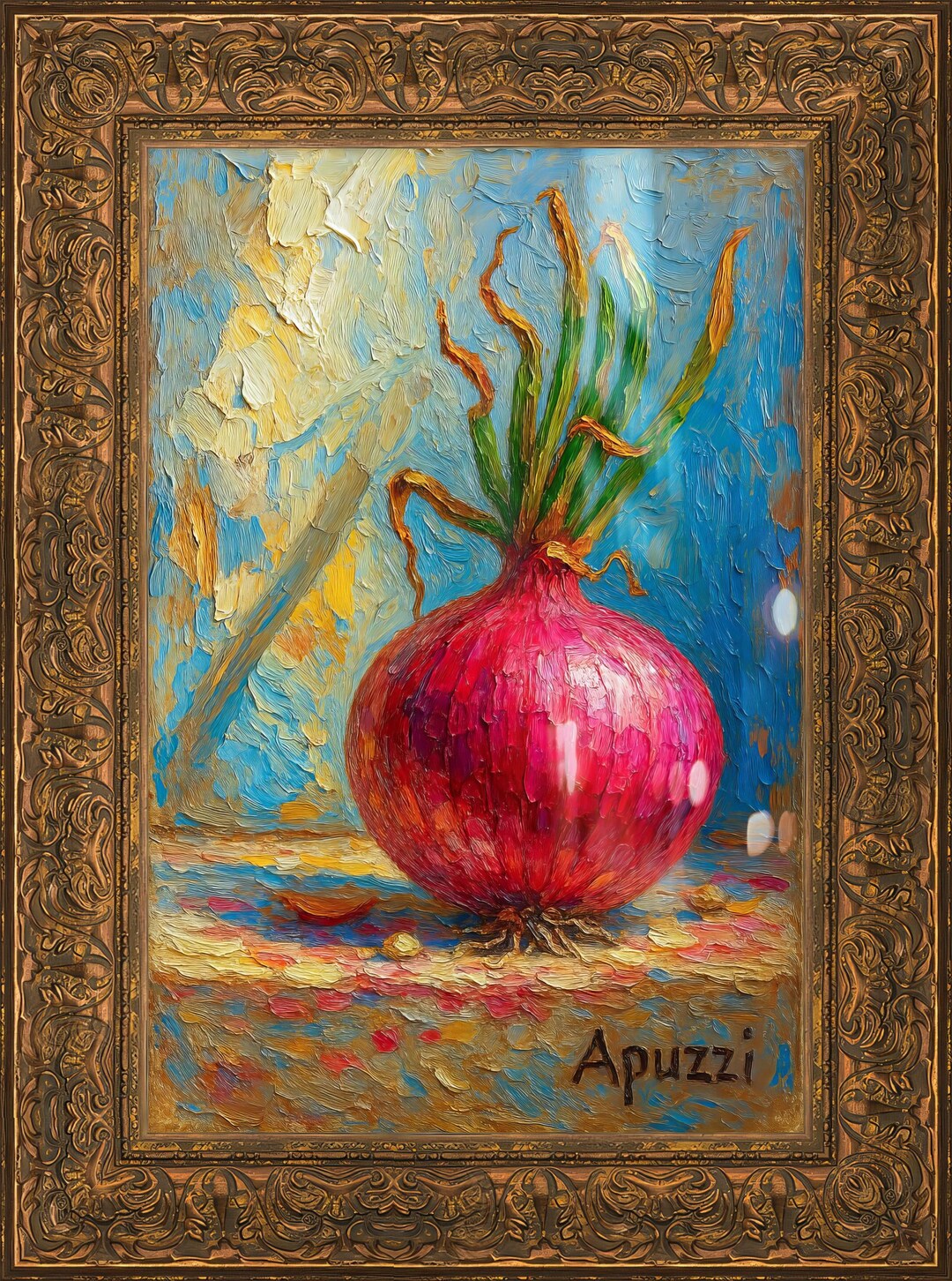 Ruby Sprout – Red Onion Impasto-style Wall Art | Textured Still Life by ...