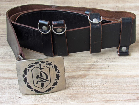 Vintage 1970s Leather Police Belt, Bulgarian Officer … - Gem