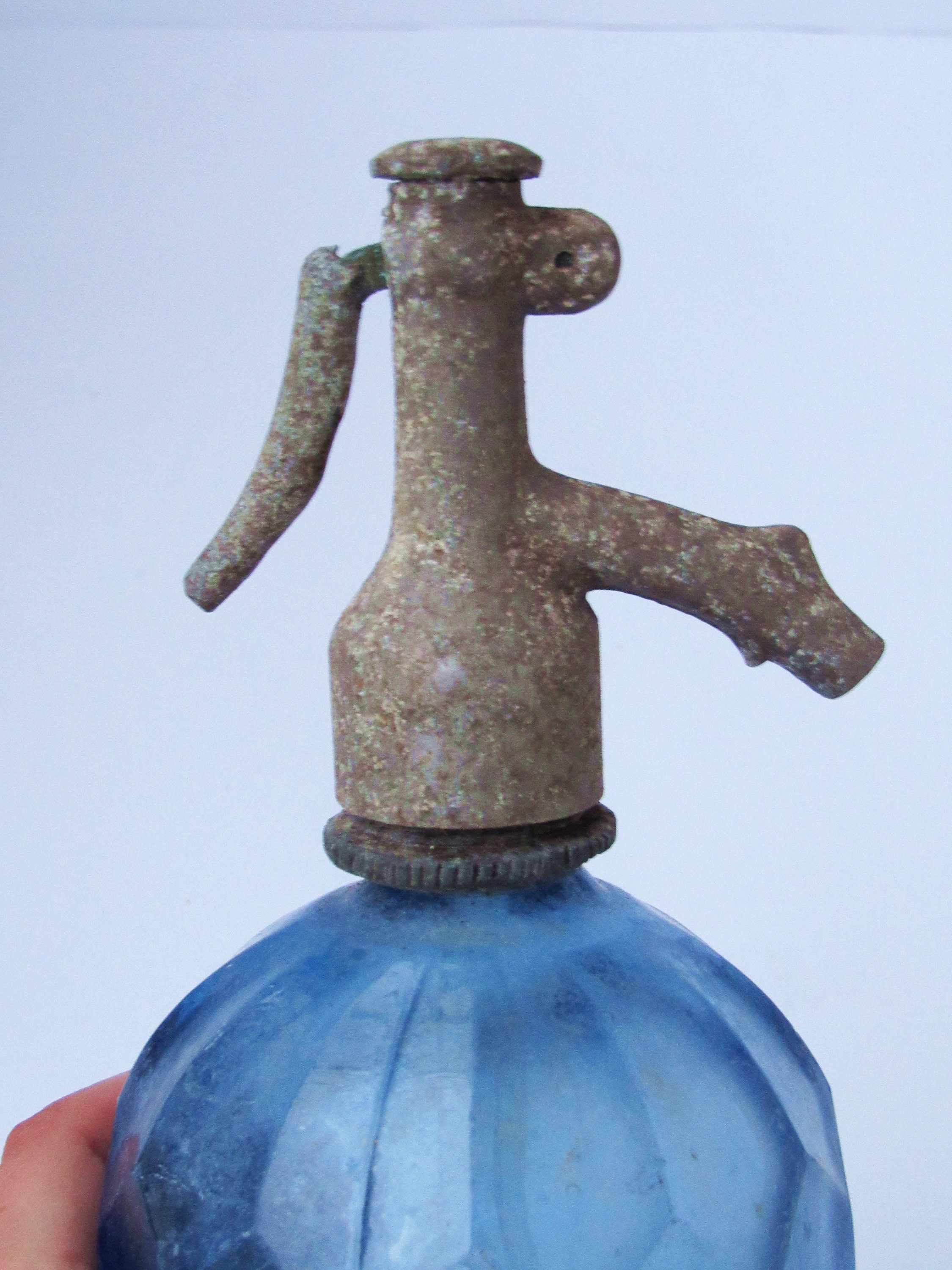Vintage Seltzer Bottle, Soda Syphon, Blue Glass Soda Bottle, Blue Glass ...
