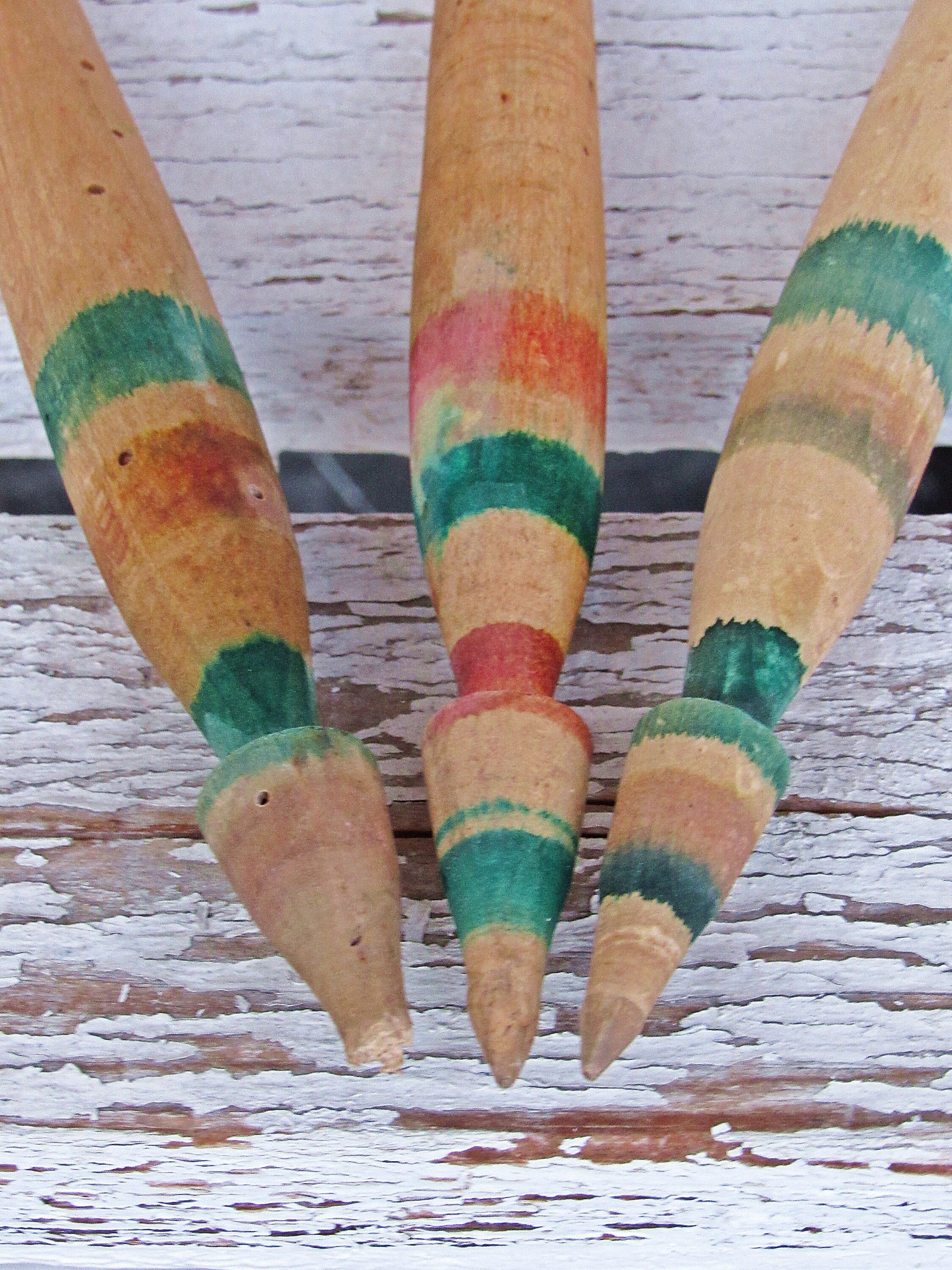 Antique Primitive Wooden Hand Carved Spindles for Weaving Wool Yarn Lot ...