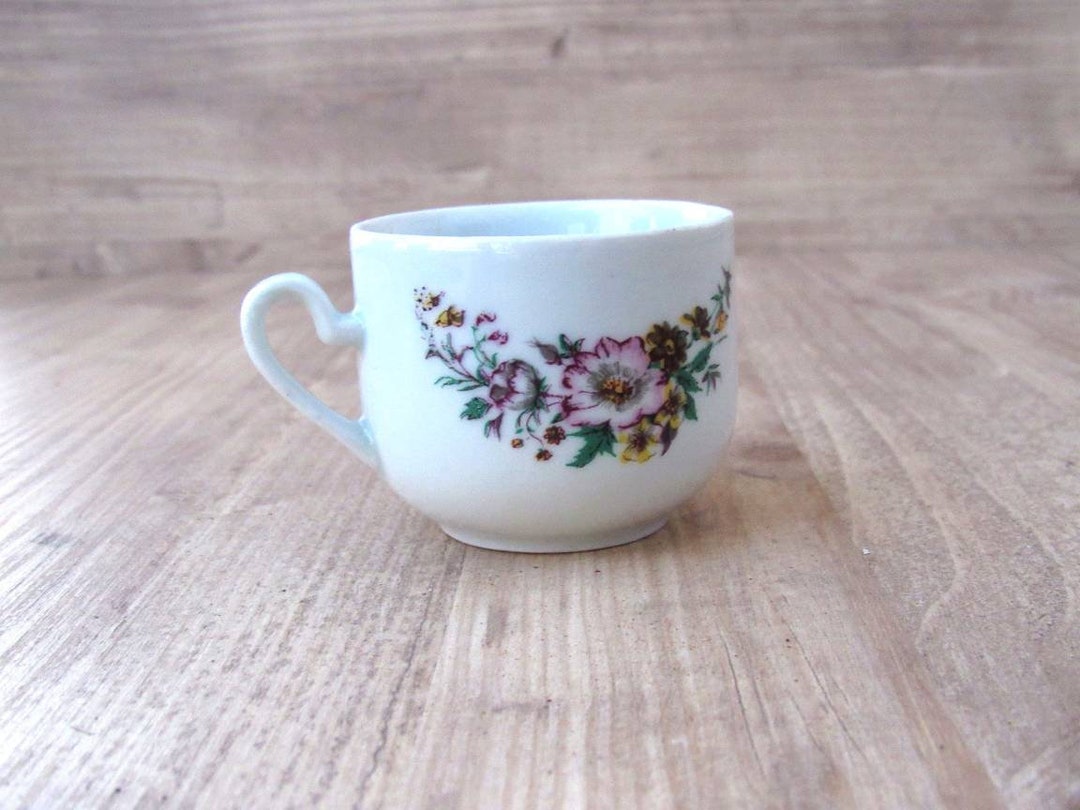 Vintage Small Porcelain Coffee Cup, Handpainted Floral Decor - Etsy