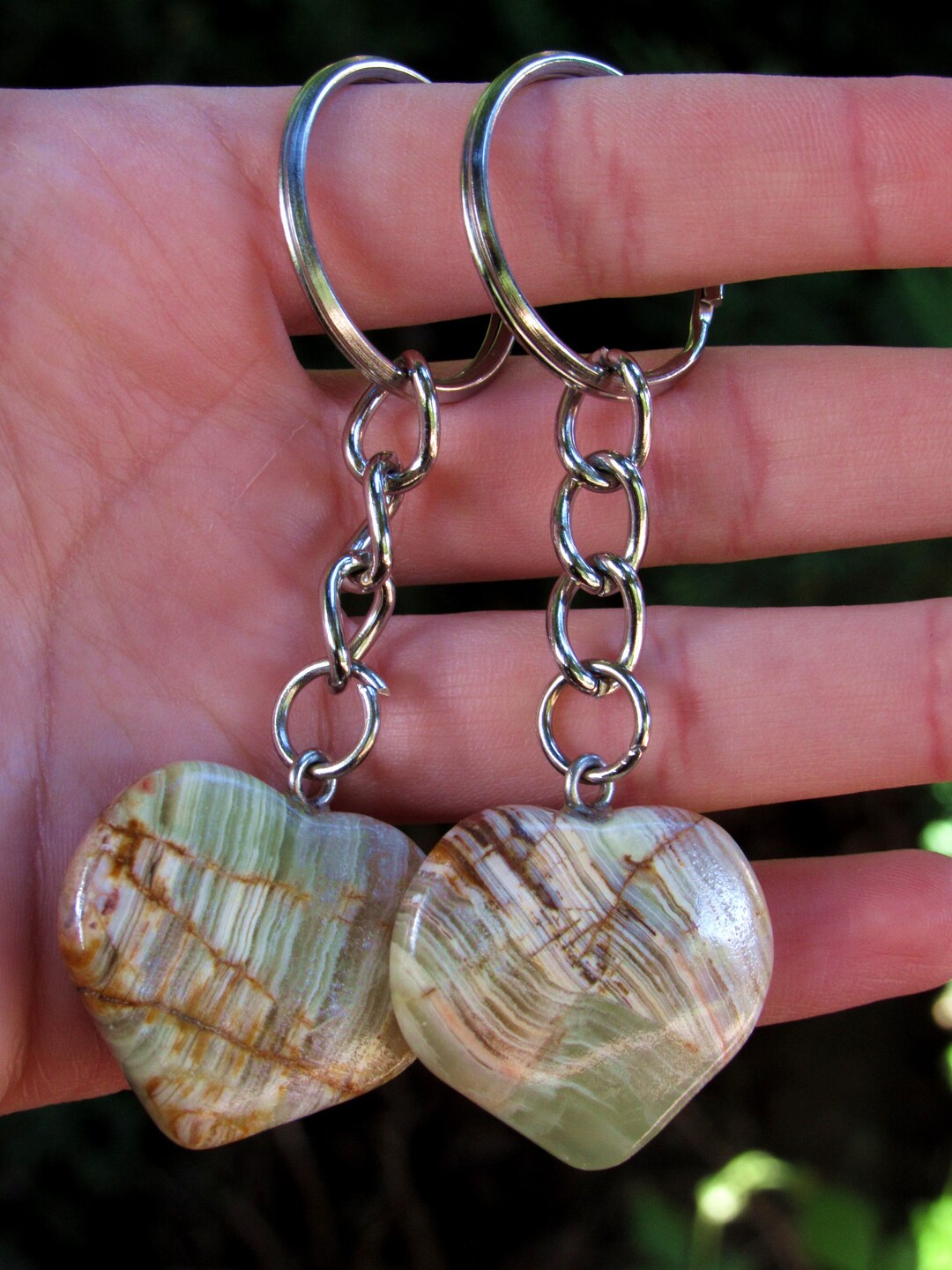 Set of Two Keychains, Onyx Heart Shape Keychains, Hand Made Onyx Heart ...