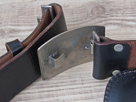 Vintage Leather Police Black Belt, Original leather 1… - Gem