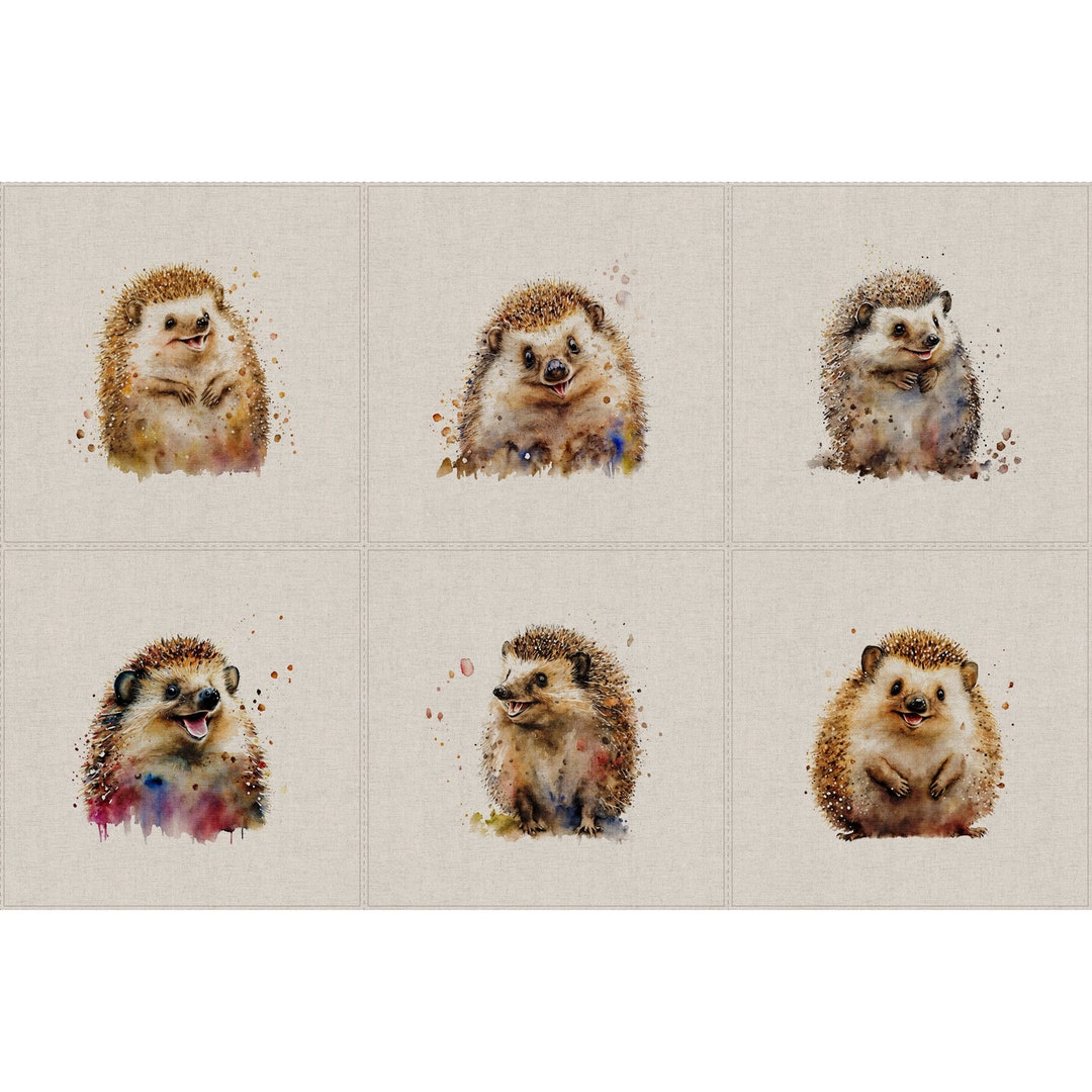 HEDGEHOG CUSHION PANELS Digital, Lightweight, Linen-style Fabric, Front ...