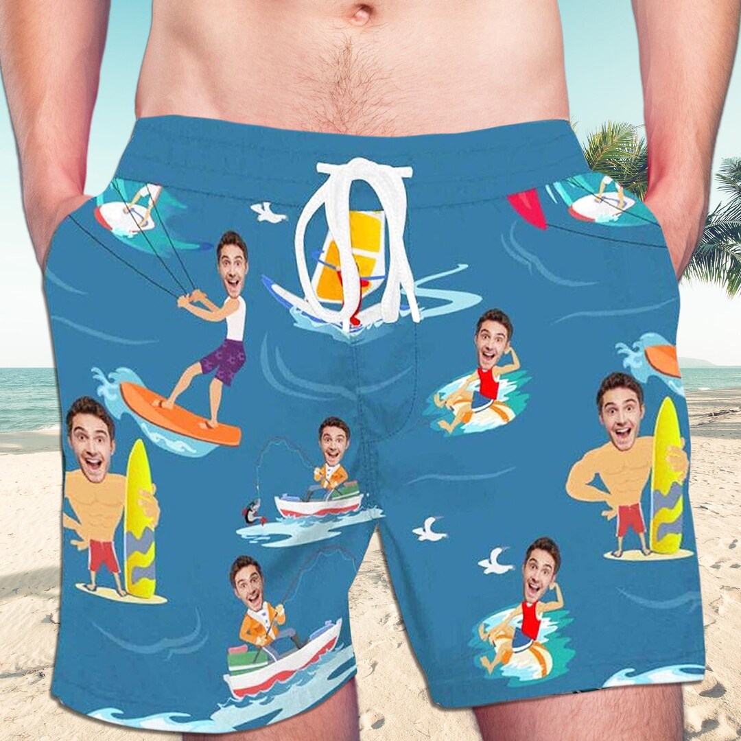 Custom Face Swimwear, Personalized Men Bathing Suit, Face on Surf Trunk ...