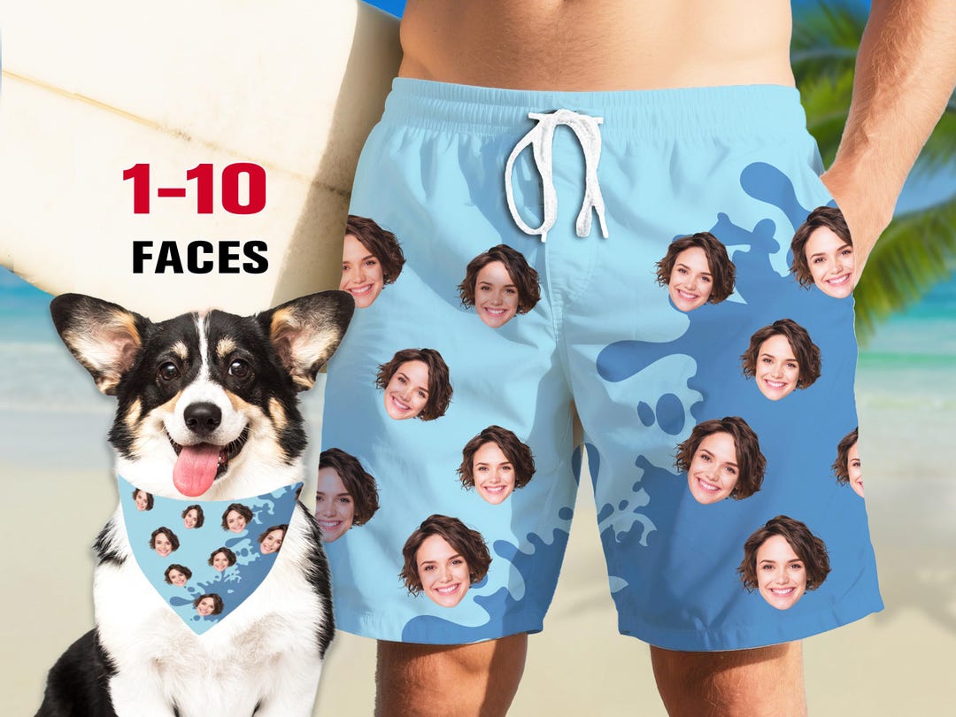 Custom Face Swim Trunks, Personalized Photo Beach Shorts, Father's Day ...