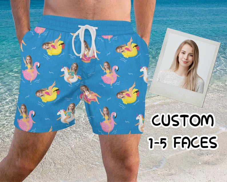 Custom Men Bathing Suit Funny Swim Trunks Personalized Face Etsy