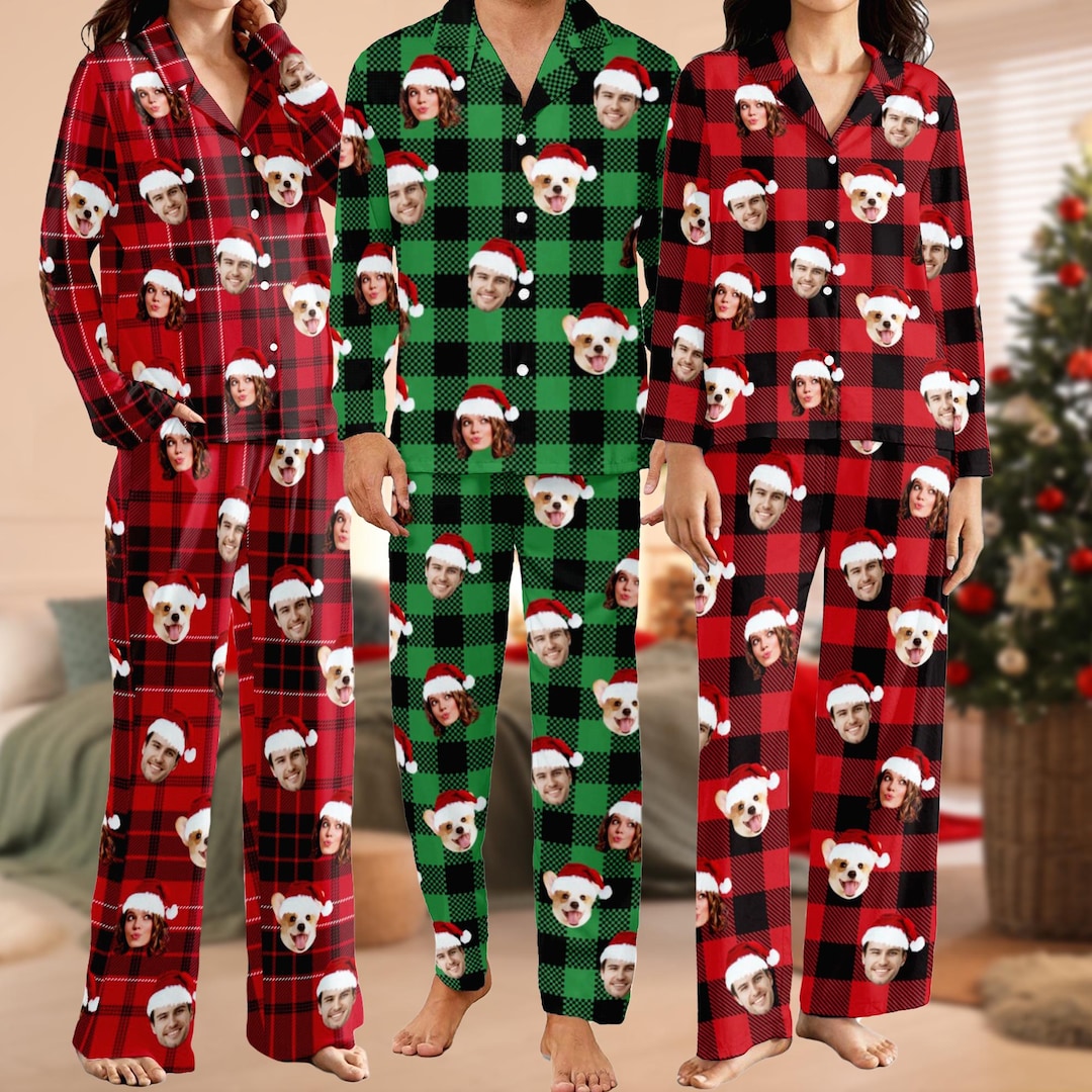 Custom Face Christmas Pajamas: Plaid Family Matching Pajama Set - Etsy