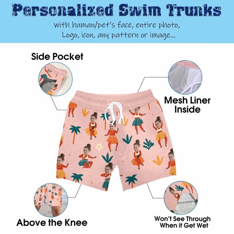 Funny Men Bathing Suit Custom Swim Trunks Hawaii Dance Etsy