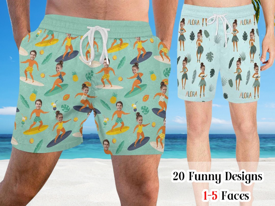 Funny Swim Trunks, Custom Face Men Bathing Suit, Personalized Face Men ...