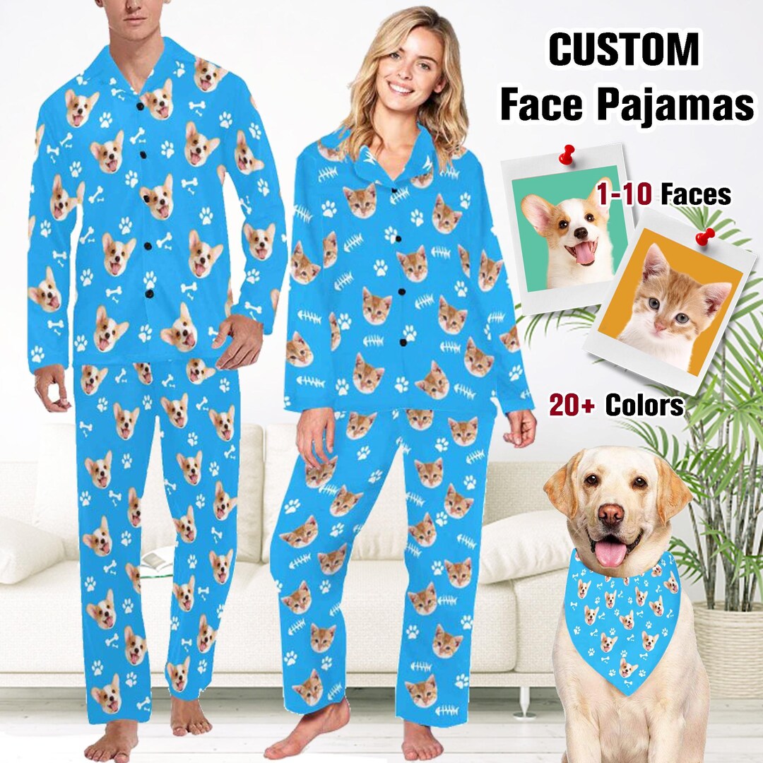 Custom Pet Face Pajama Set: Personalized Photo Pajamas & Dog Bandana - Etsy