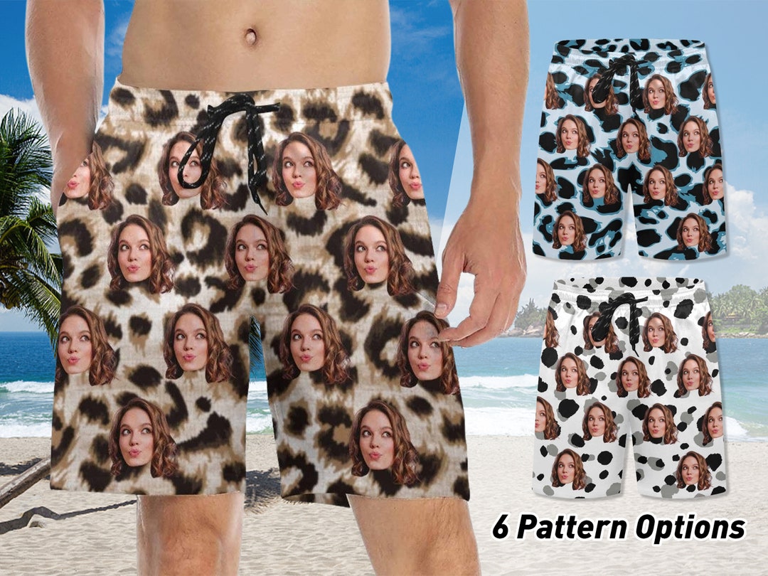 Custom Face Swim Trunks: Personalized Leopard Print Men's Bathing Suit ...
