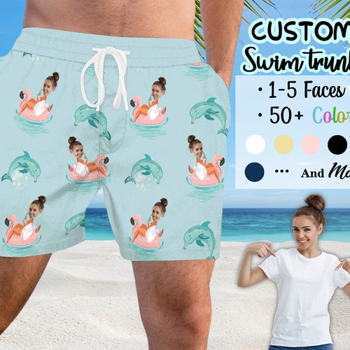 Custom Men Bathing Suit Funny Swim Trunks Personalized Face Etsy