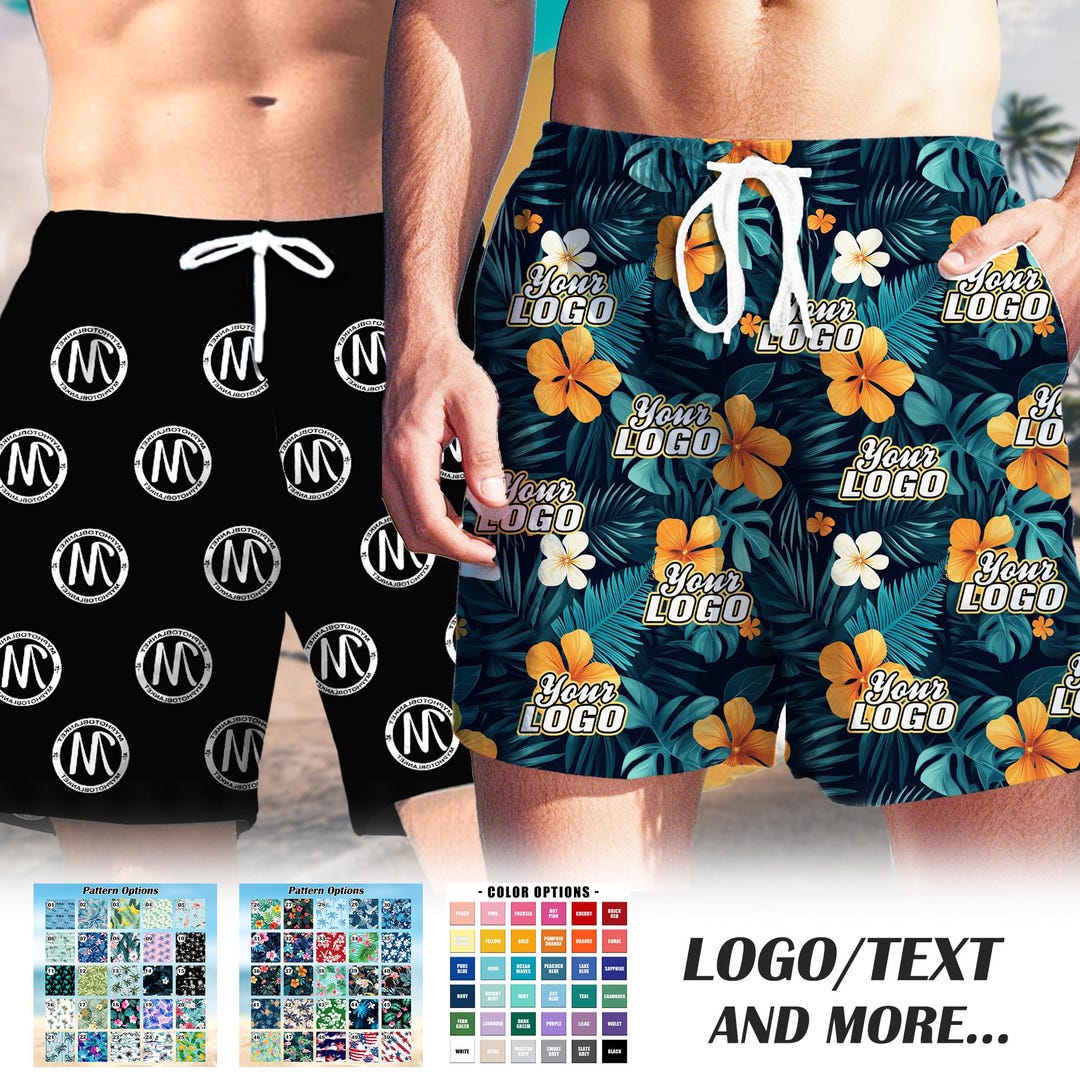 Custom Your Design Swim Trunks, Personalized Men Bathing Suit, Logo ...