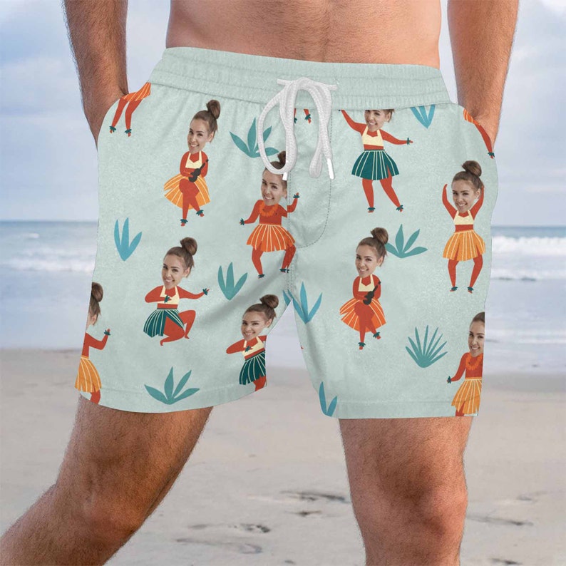 Funny Men Bathing Suit Custom Swim Trunks Hawaii Dance Etsy
