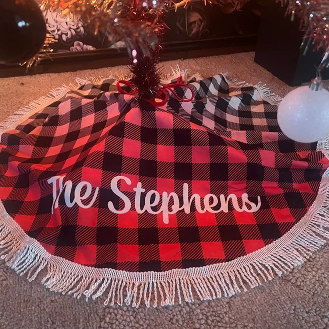 Personalized Plaid Christmas Tree Skirt: Custom Family Name - Etsy