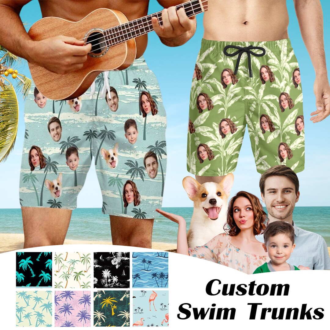 Custom Face Swimwear, Personalized Men Bathing Suit, Face on Surf Trunk ...