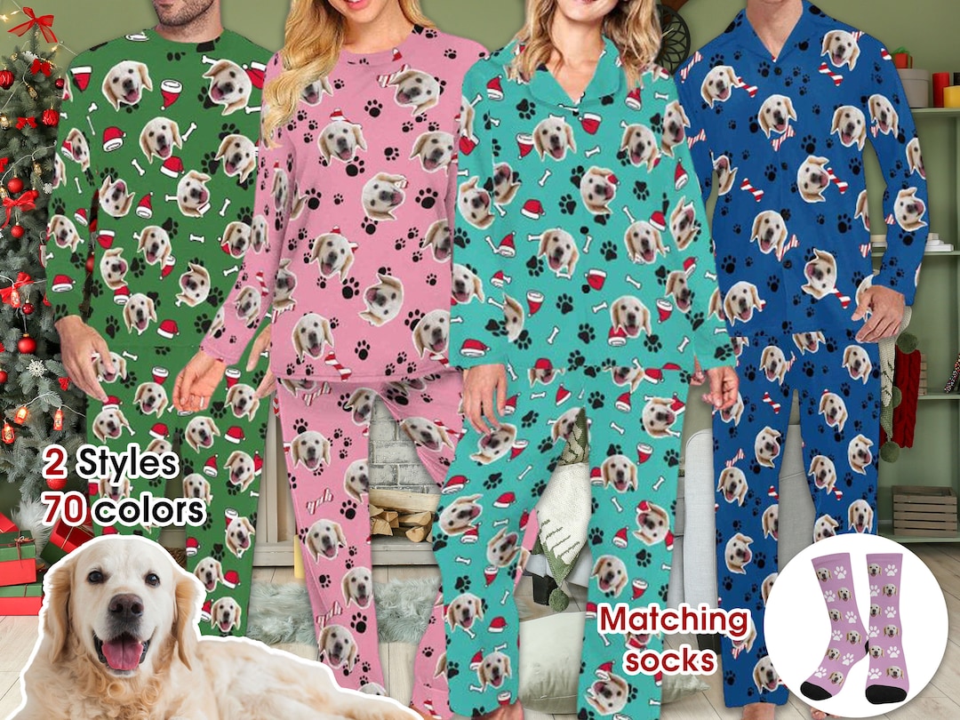 Personalized Photo Women Pajamas, Custom Dog Face Pajama Set, Paw ...