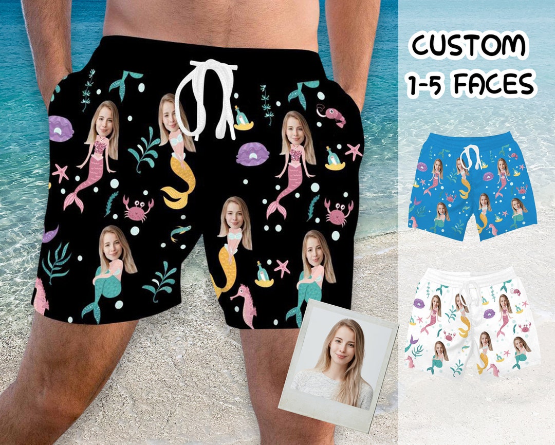 Funny Men Bathing Suit Custom Swim Trunks Hawaii Dance Trunk Personalized Face Swimwear