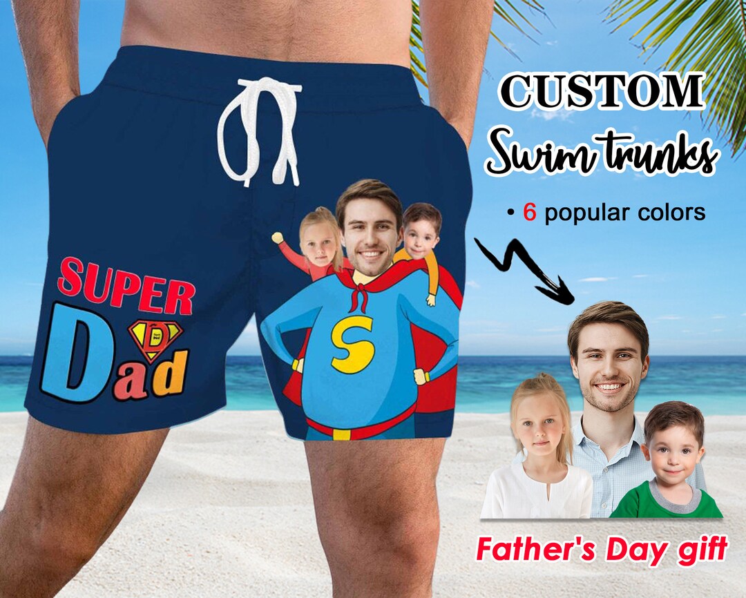 Custom Men Bathing Suit Man Swim Trunks With Face Etsy