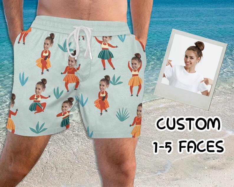 Funny Men Bathing Suit Custom Swim Trunks Hawaii Dance Etsy