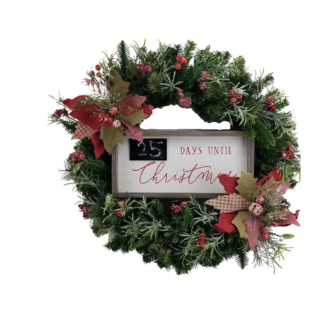 Christmas Countdown Wreath: Farmhouse Evergreen with Chalkboard Sign ...
