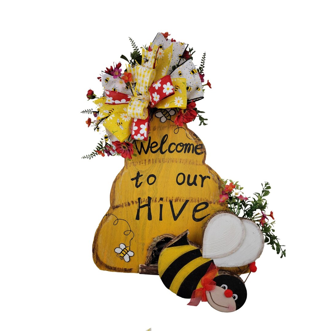 Large Bumble Bee Welcome Door Hanger, Welcome Door Hanger With Bumble ...