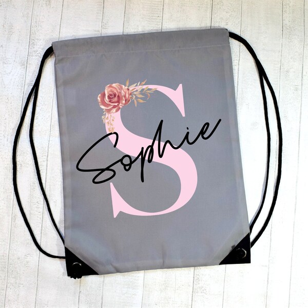 Personalised Drawstring Floral Blue Bag - Etsy UK