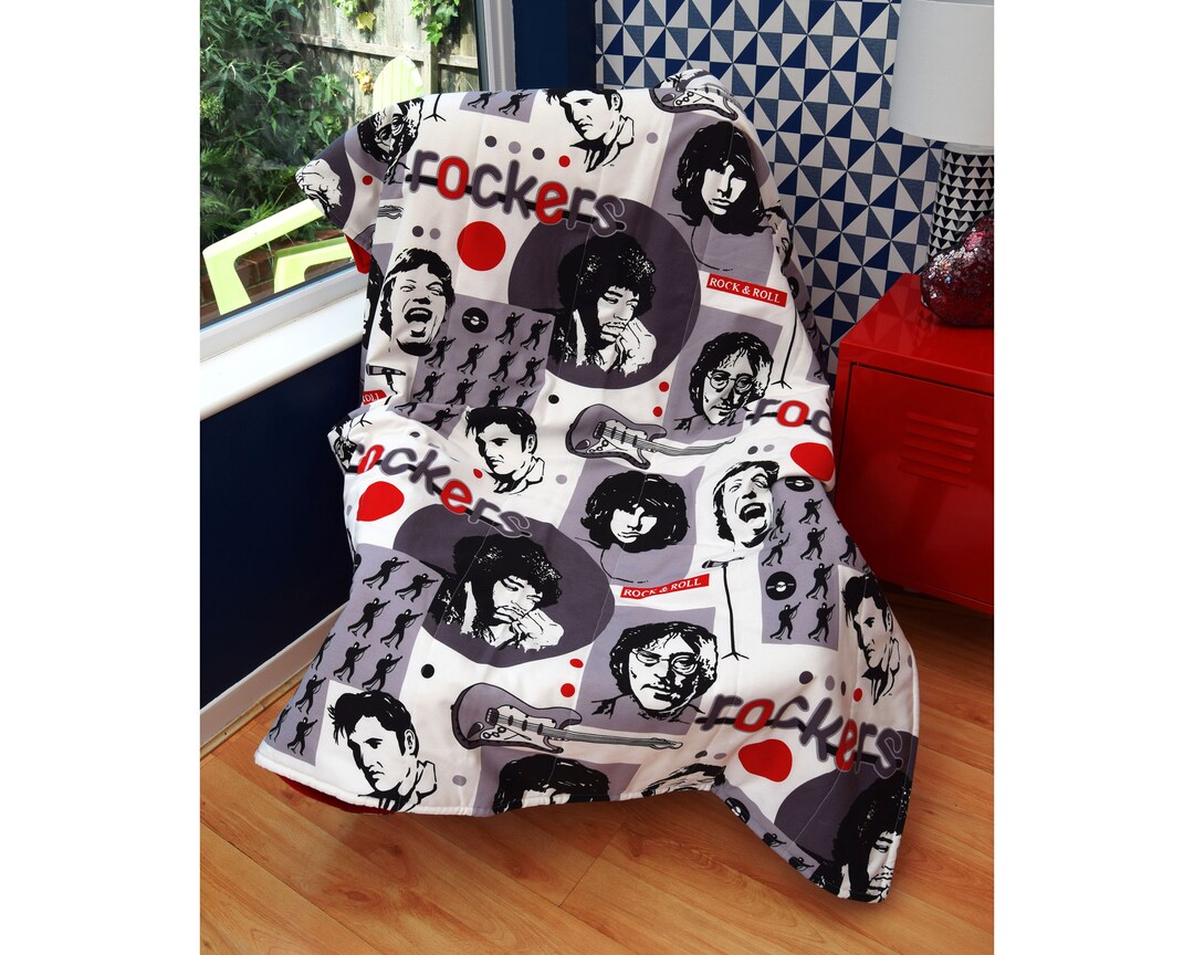 Handmade Modern Quilted Fleece Lined Throw, Legends of Rock, Jimi ...